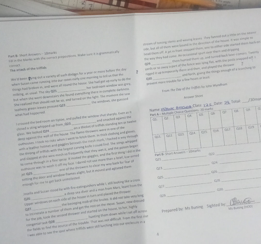 Part B- Short Answers - 10marks Fill in the | StudyX