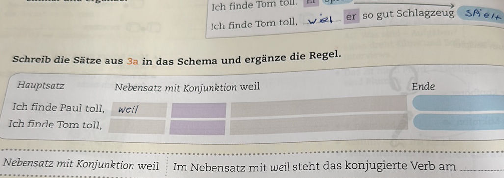 Schreib die Sätze aus 3a in das Schema und | StudyX