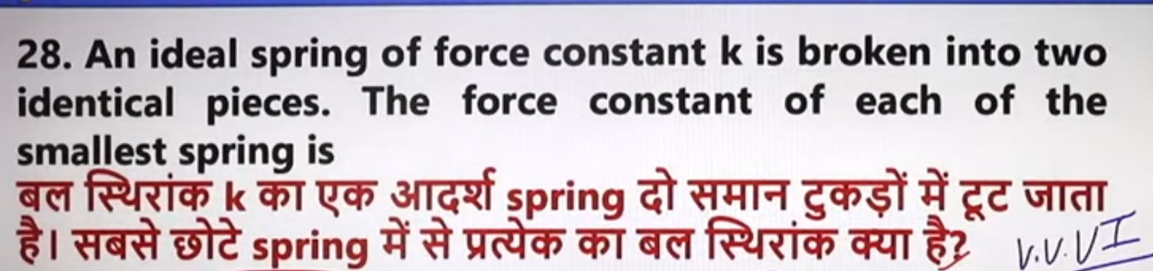 28. An ideal spring of force constant k is | StudyX