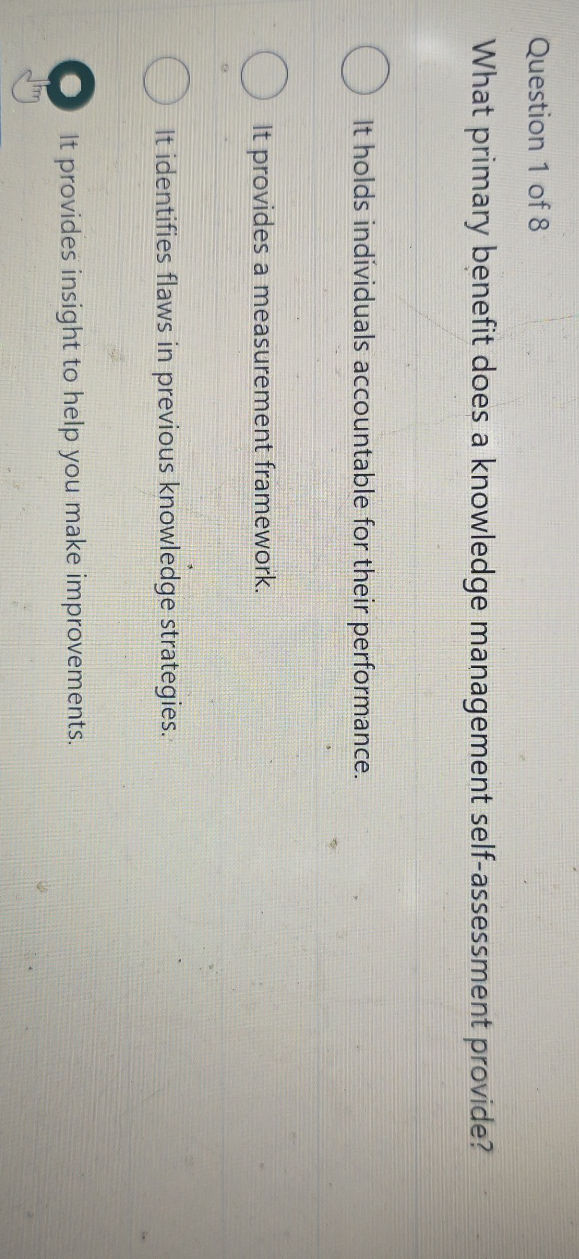 Question 1 of 8 What primary benefit does a | StudyX