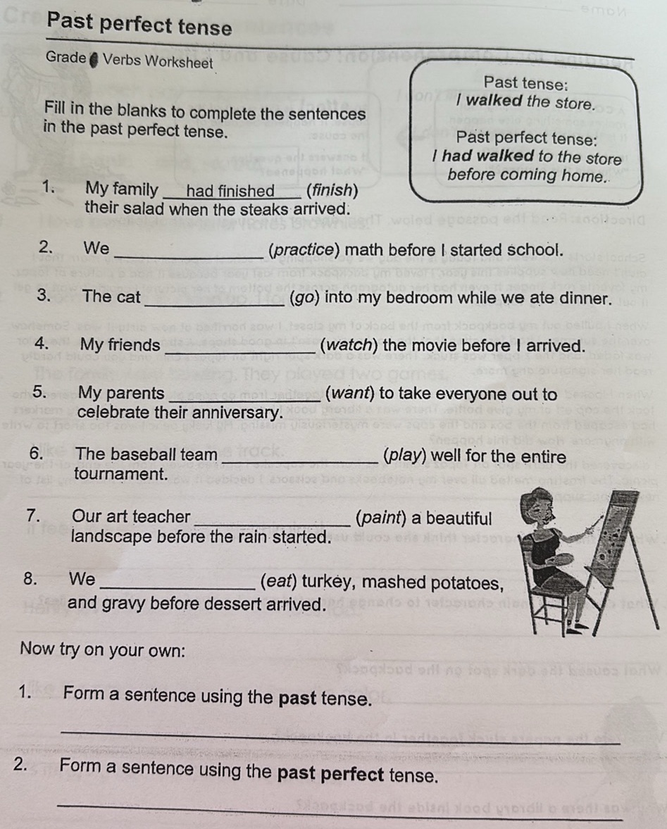 Past perfect tense Fill in the blanks to | StudyX