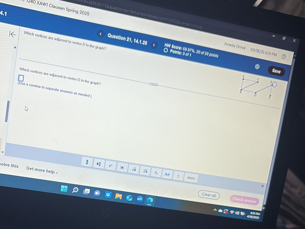 Which vertices are adjacent to vertex D in | StudyX
