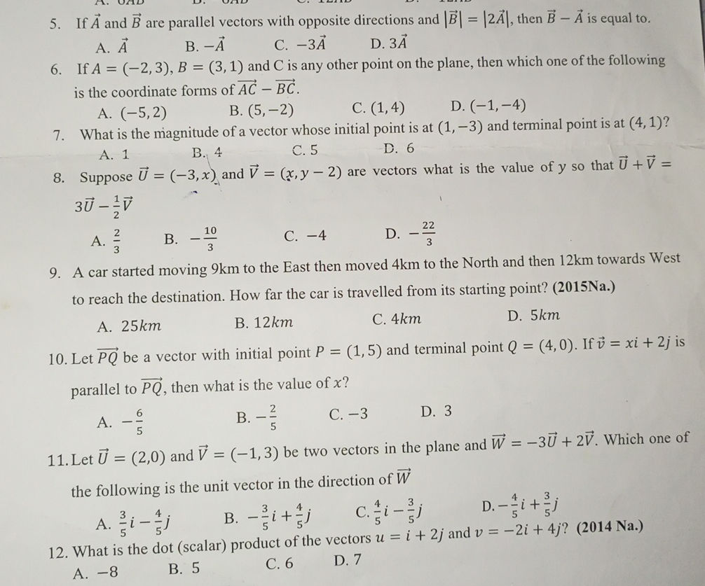 5. If ${A}$ and ${B}$ are parallel vectors | StudyX