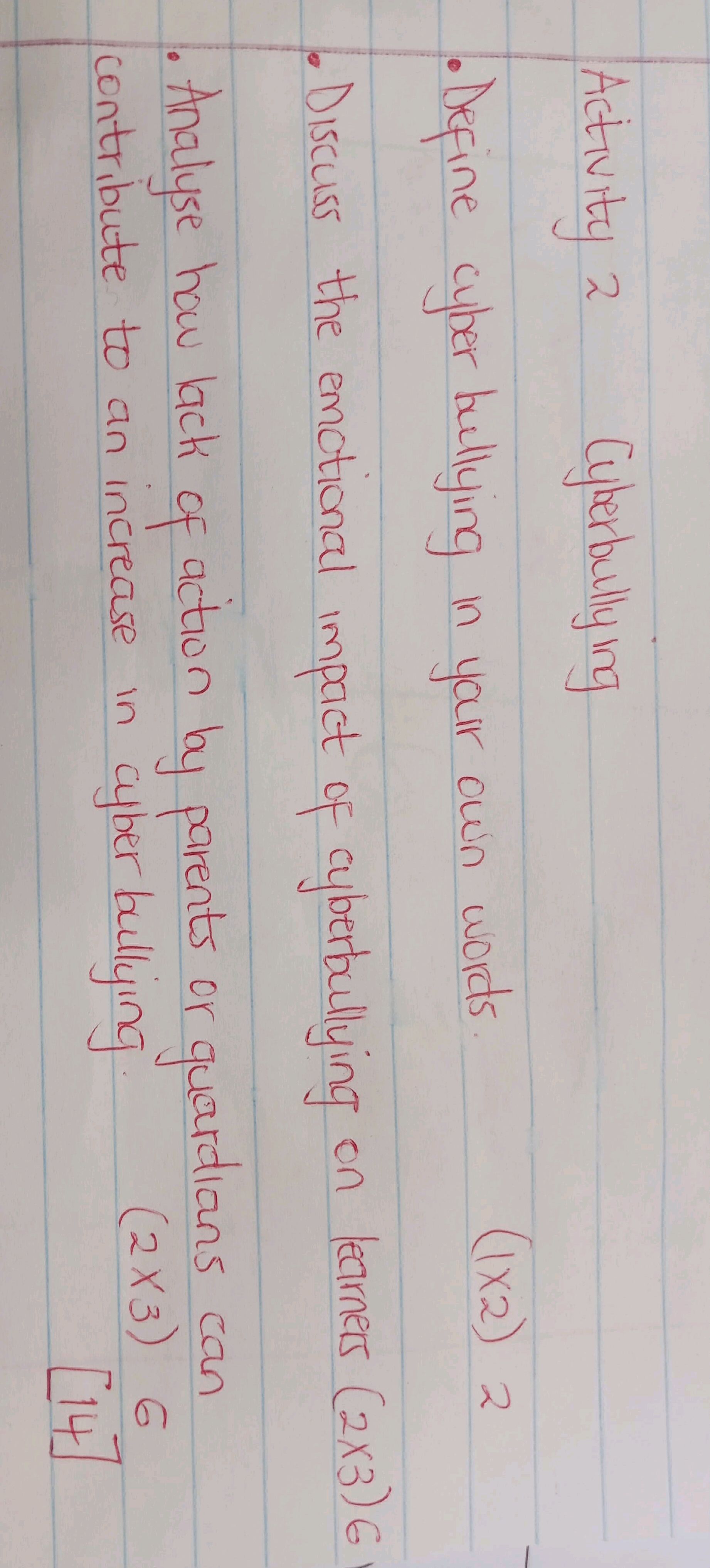 Activity 2 Cyberbullying * Define cyber | StudyX