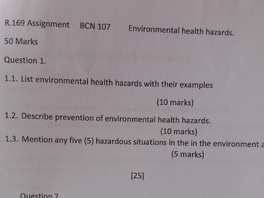 Question 1. 1.1. List environmental health | StudyX