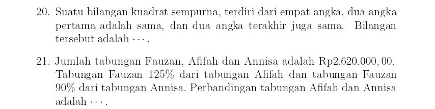 20. Suatu bilangan kuadrat sempurna, terdiri | StudyX