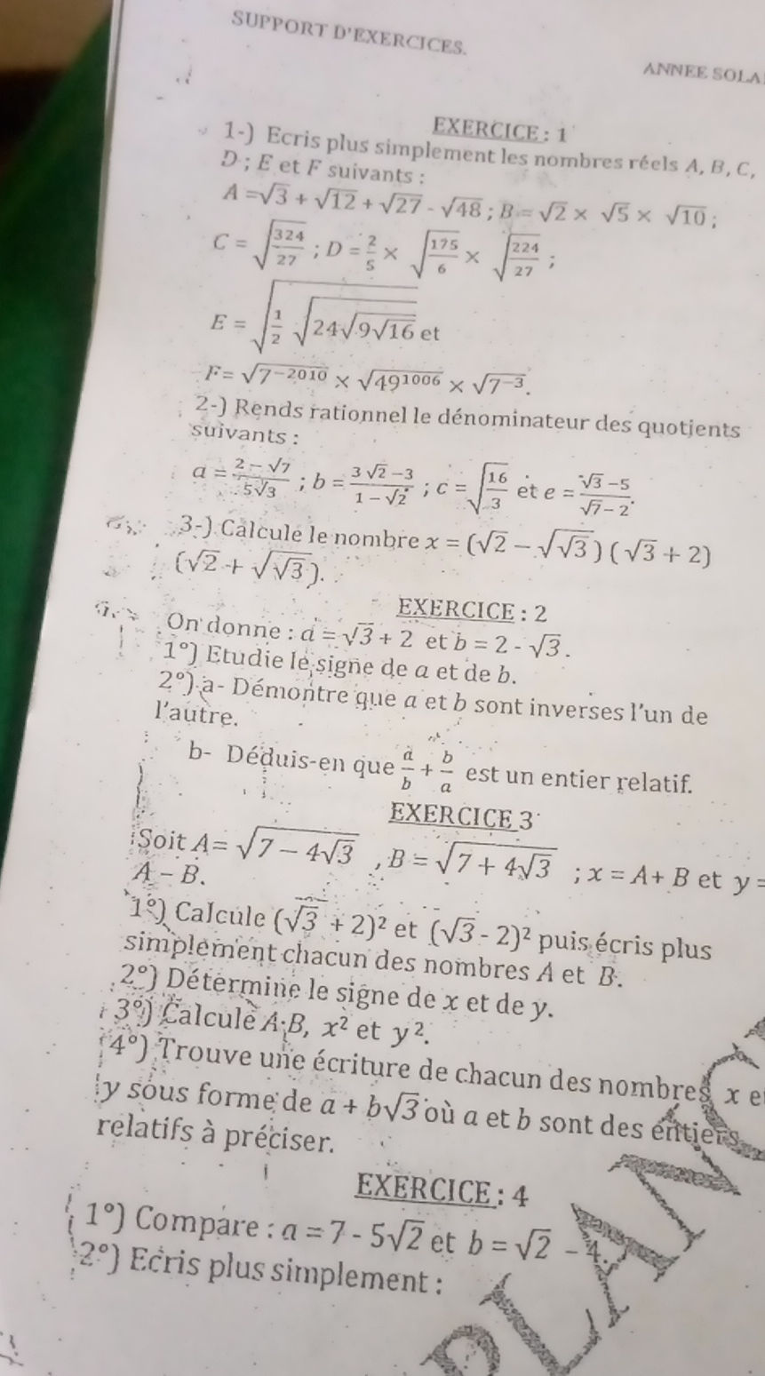 EXERCICE: 1 1-) Ecris plus simplement les | StudyX