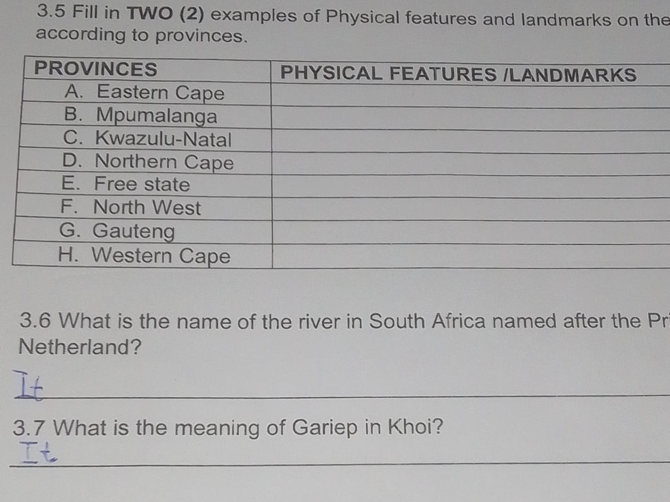 3.5 Fill in TWO (2) examples of Physical | StudyX
