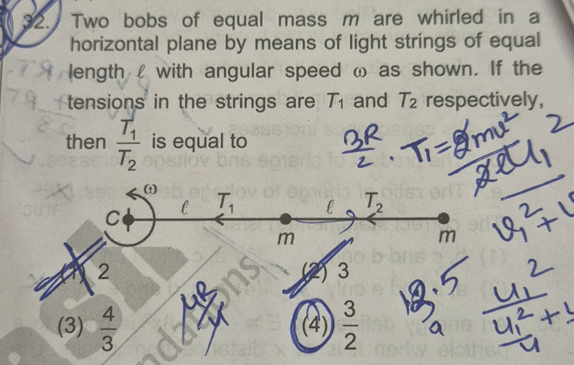 32. Two bobs of equal mass $m$ are whirled | StudyX