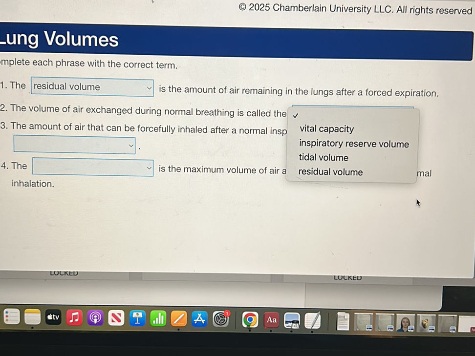 1. The residual volume is the amount of air | StudyX