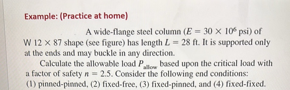 A wide-flange steel column ($E = 30 10^6$ | StudyX