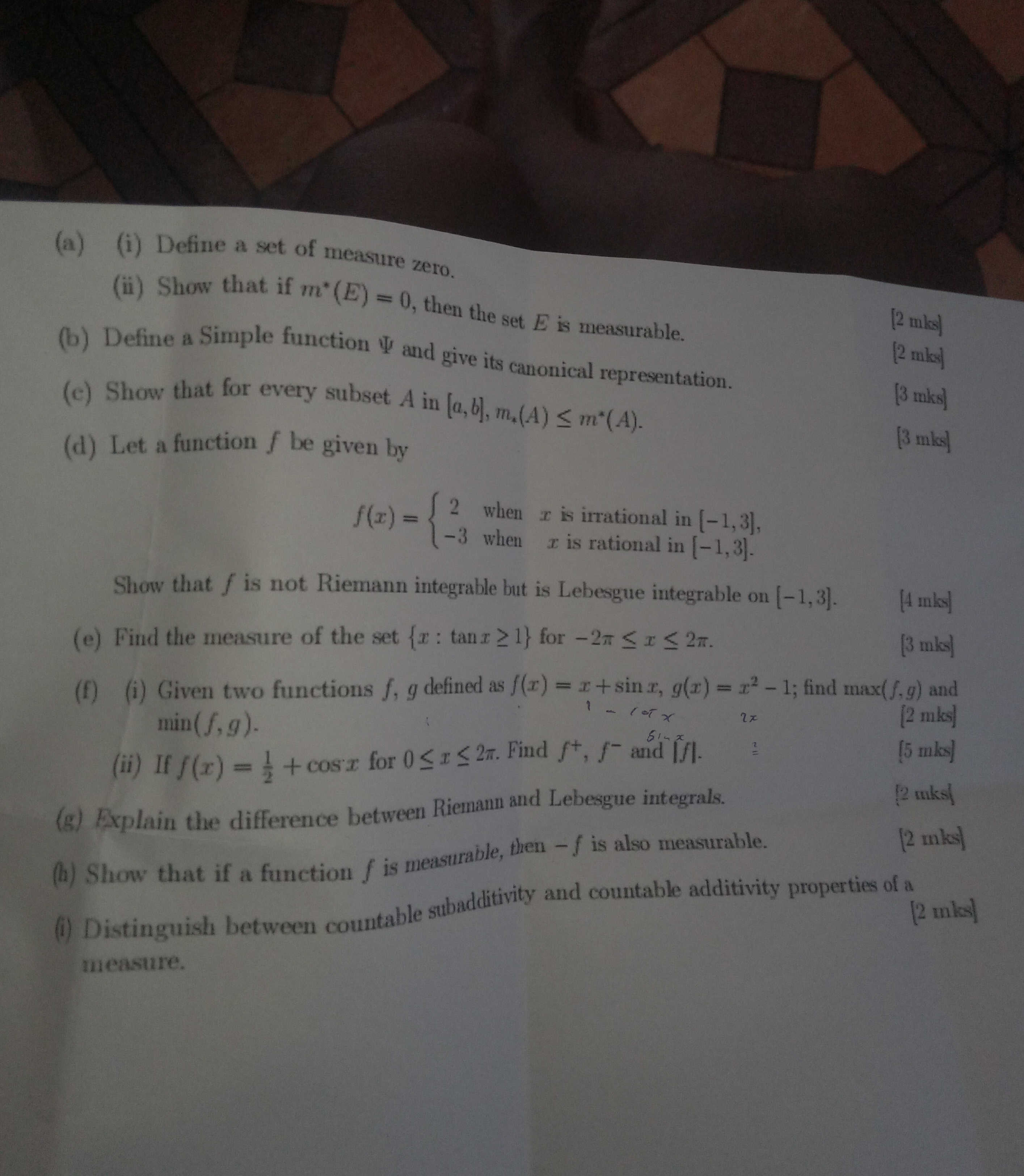 (a) (i) Define a set of measure zero. (ii) | StudyX