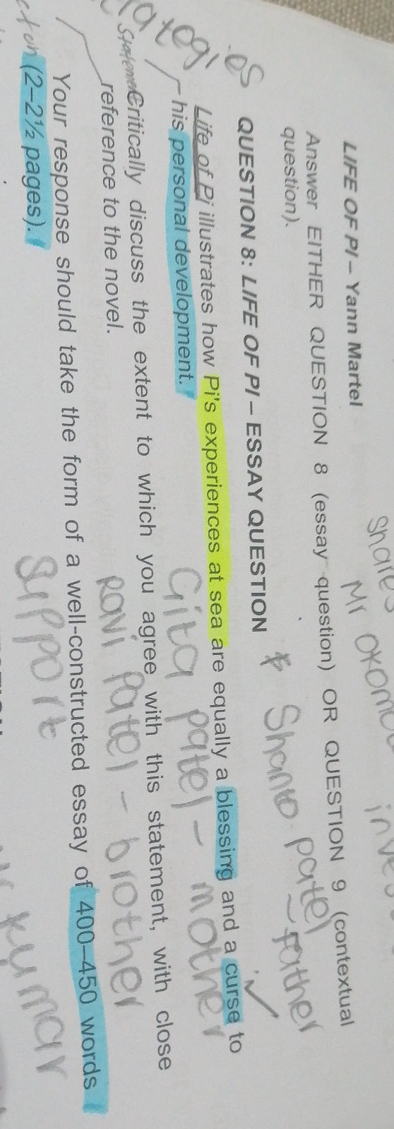 QUESTION 8: LIFE OF PI - ESSAY QUESTION | StudyX