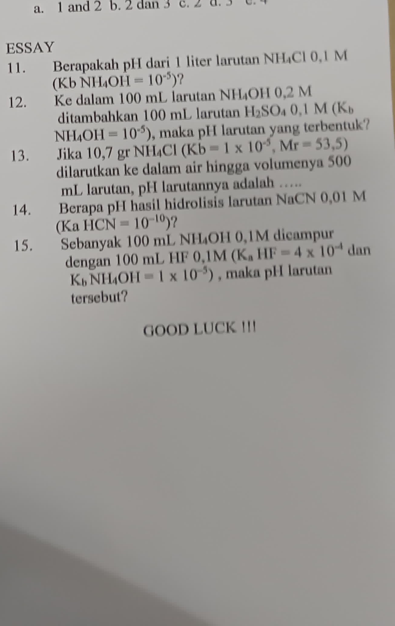 11. Berapakah pH dari 1 liter larutan NH4Cl | StudyX