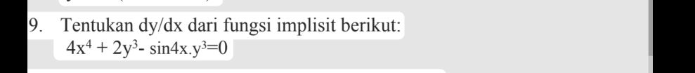 9. Tentukan dy/dx dari fungsi implisit | StudyX