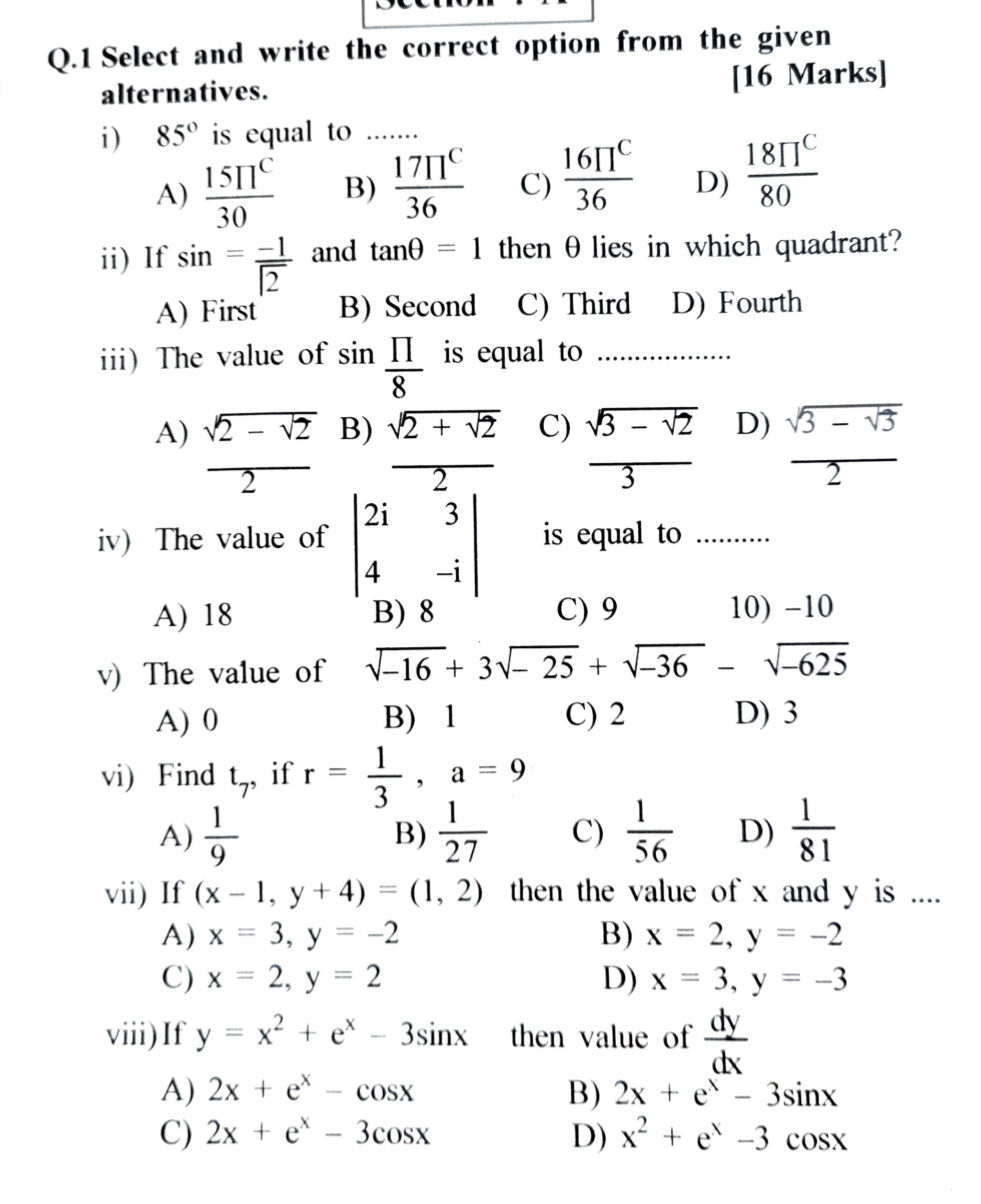 Q.1 Select and write the correct option from | StudyX