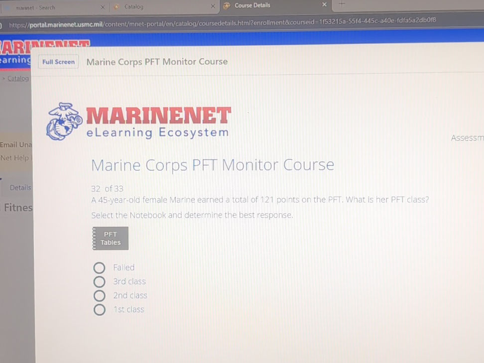 A 45-year-old female Marine earned a total