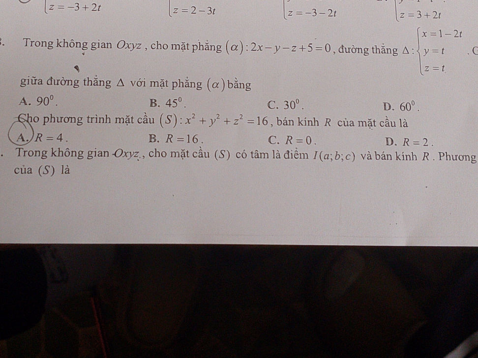 3. Trong không gian Oxyz, cho mặt phẳng (α): | StudyX