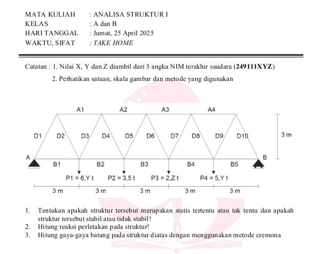 Diagram of a truss structure with | StudyX