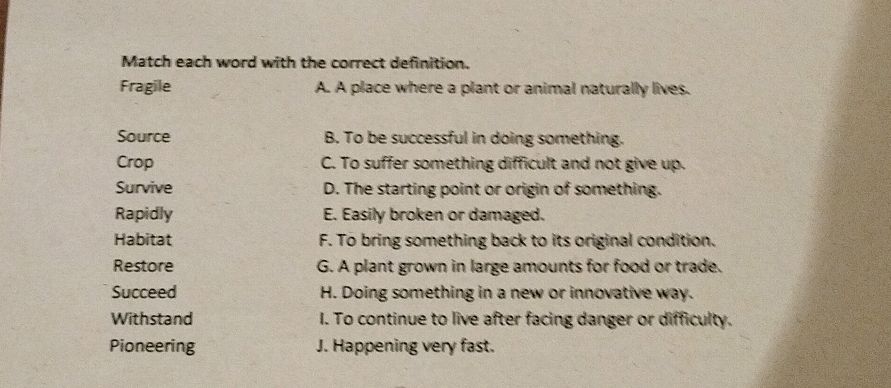 Match each word with the correct definition. | StudyX