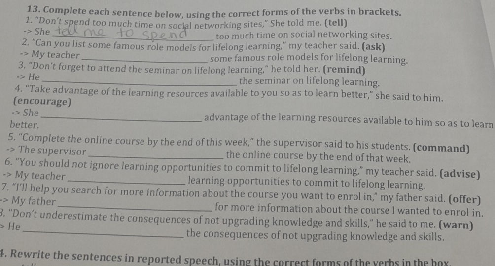 13. Complete each sentence below, using the | StudyX