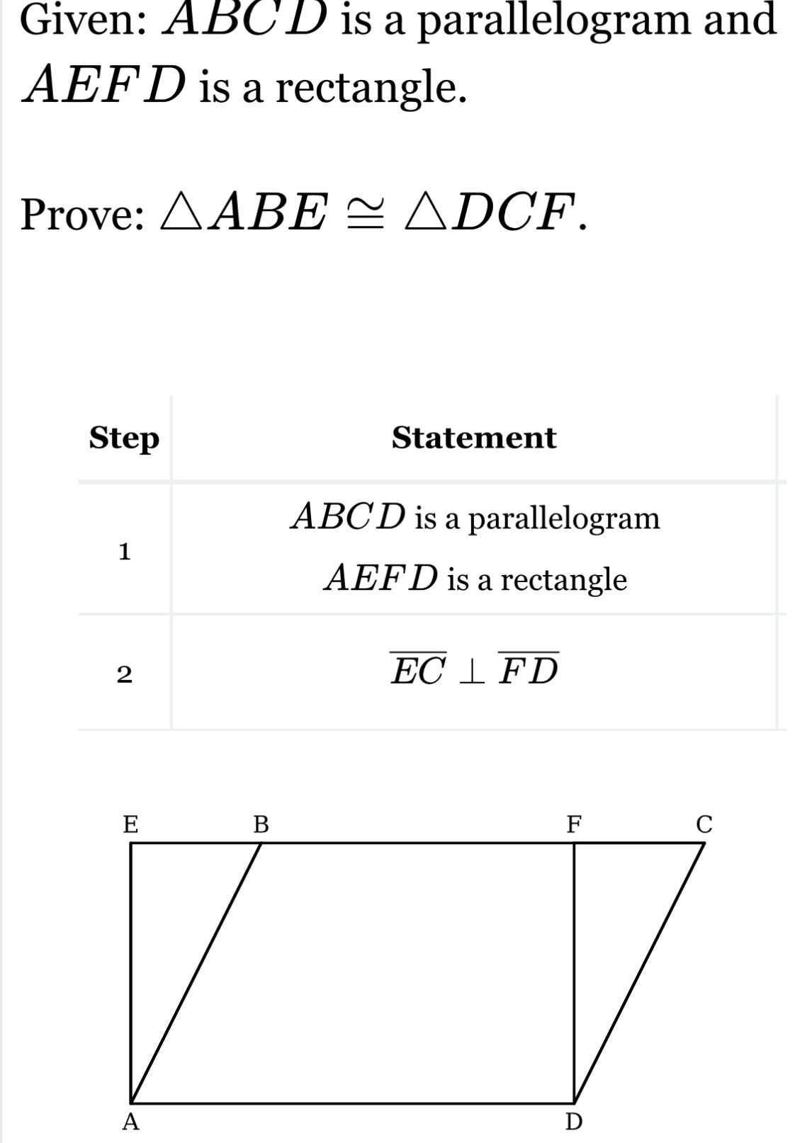 Given: $ABCD$ is a parallelogram and $AEFD$ | StudyX