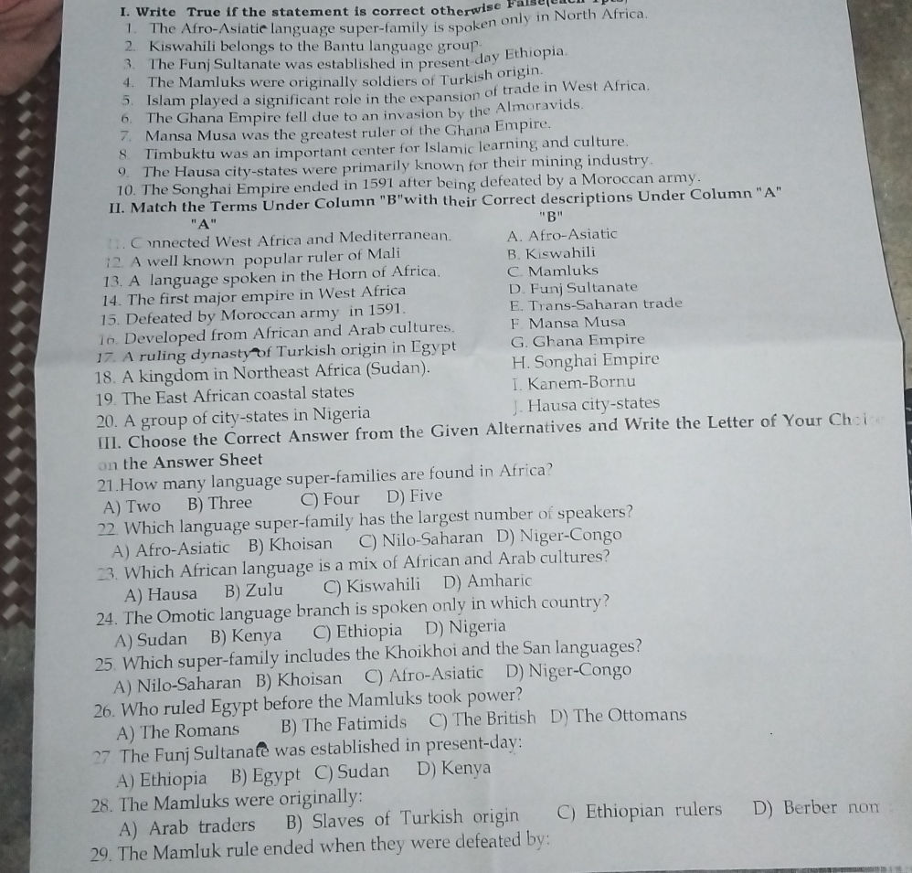 I. Write True if the statement is correct | StudyX