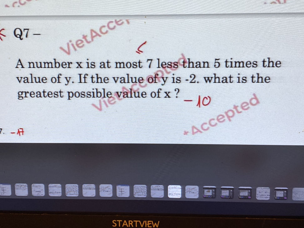 A number x is at most 7 less than 5 times | StudyX