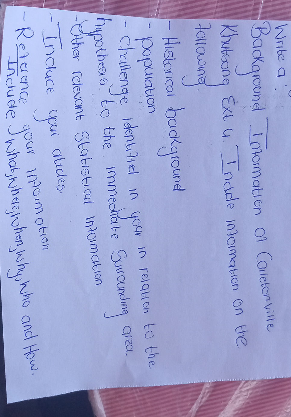 Write a background information of