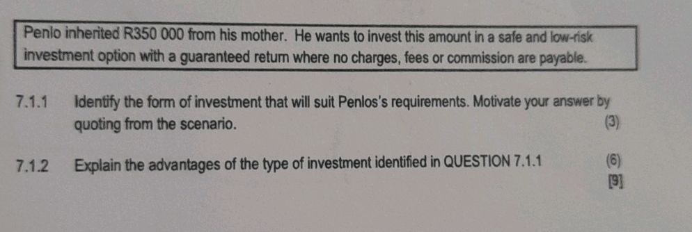 Penlo inherited R350 000 from his mother. He | StudyX