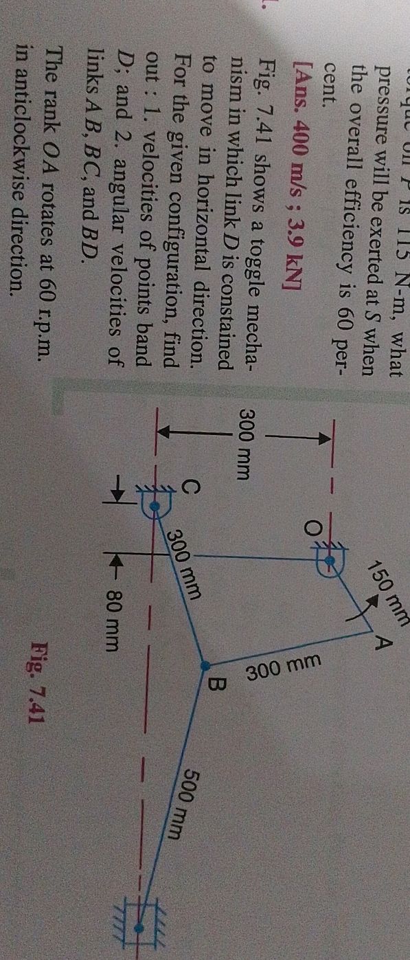 Fig. 7.41 shows a toggle mechanism in which | StudyX
