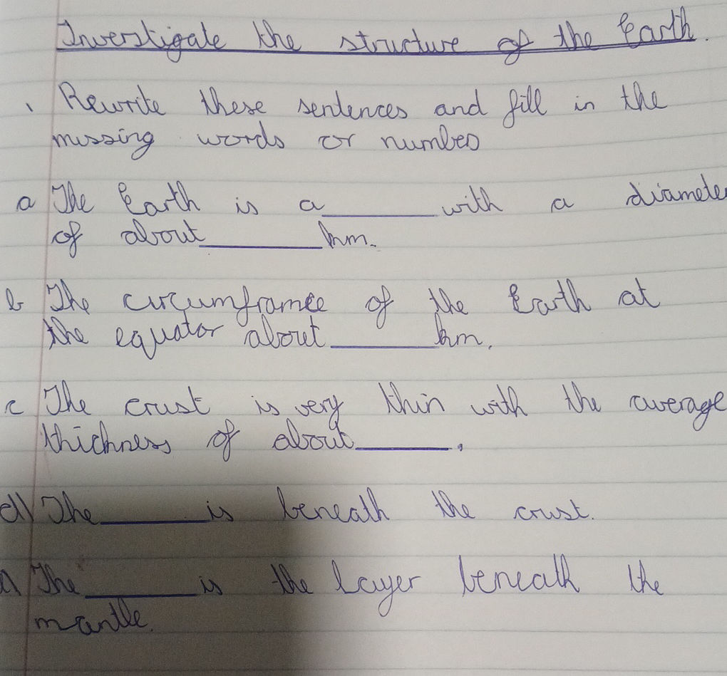 1. Rewrite these sentences and fill in the | StudyX