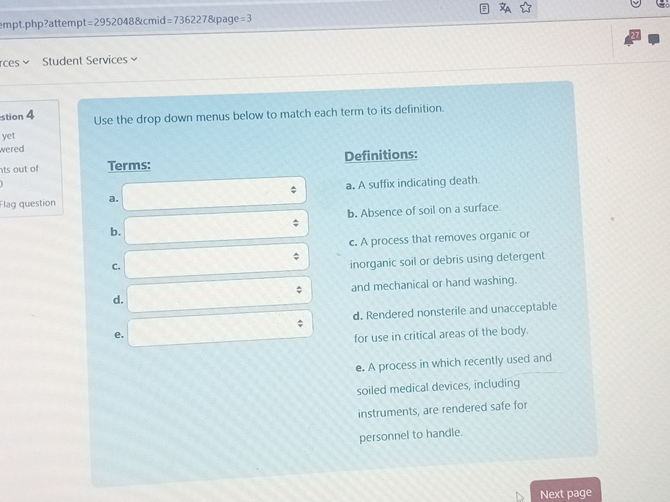 Use the drop down menus below to match each | StudyX