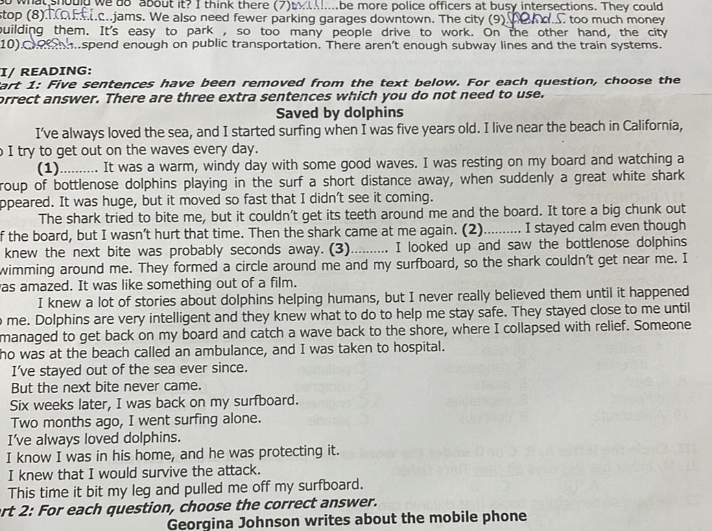 I/ READING: Part 1: Five sentences have been | StudyX