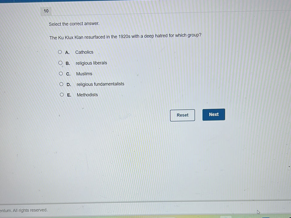 Select the correct answer. The Ku Klux Klan | StudyX