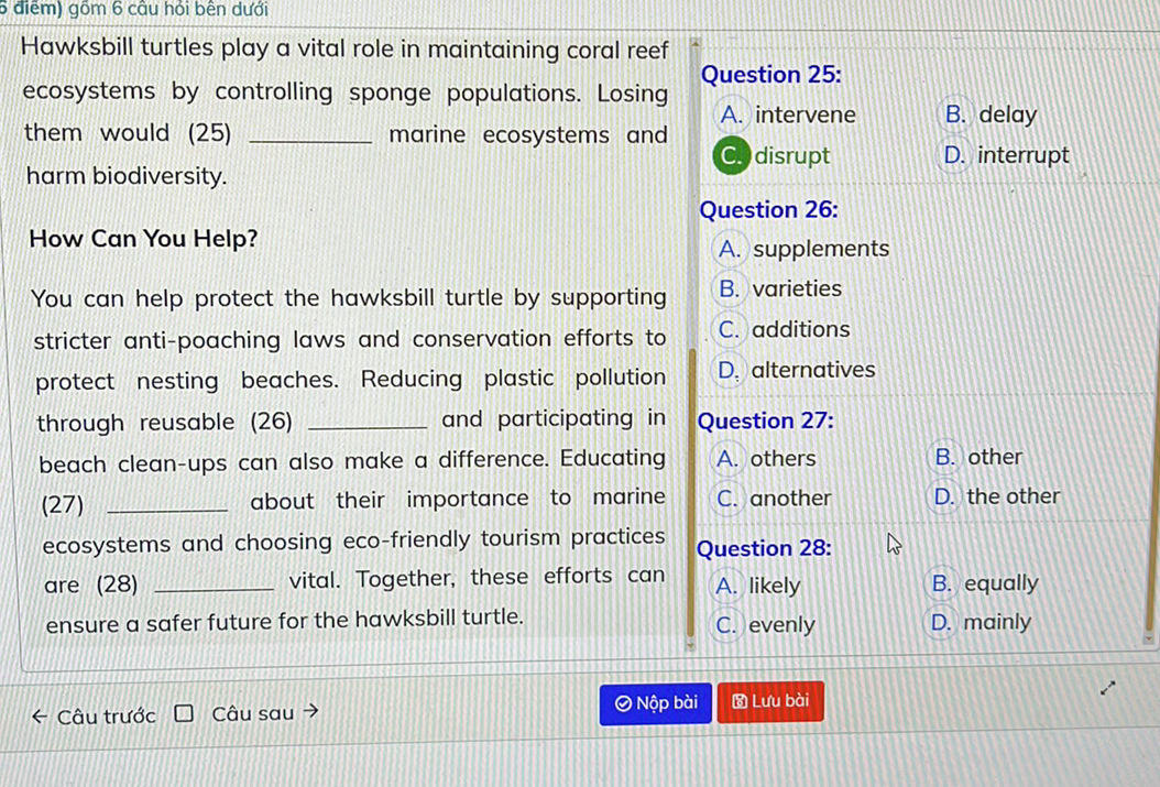 Question 25: A. intervene B. delay C. | StudyX