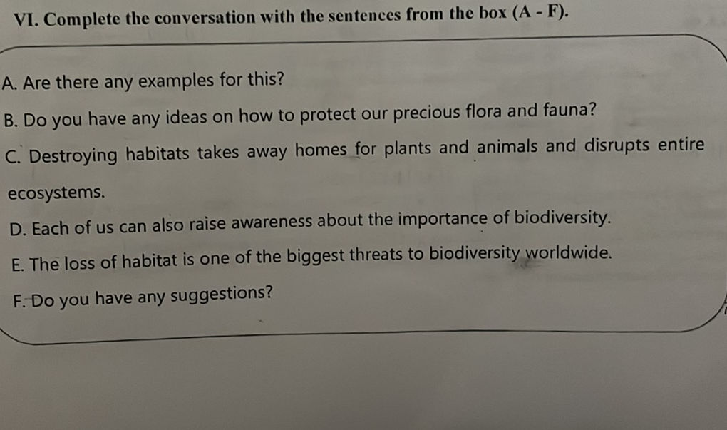 VI. Complete the conversation with the | StudyX