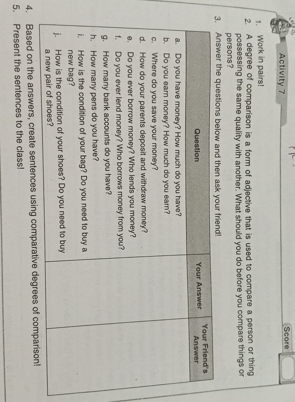 1. Work in pairs! 2. A degree of comparison | StudyX