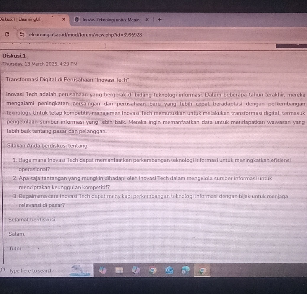 Transformasi Digital di Perusahaan "Inovasi | StudyX