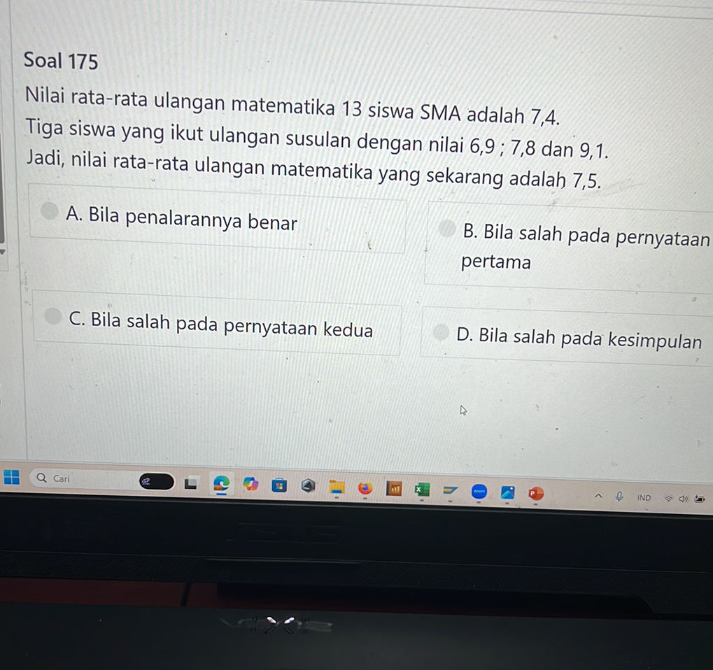 Soal 175 Nilai rata-rata ulangan matematika | StudyX