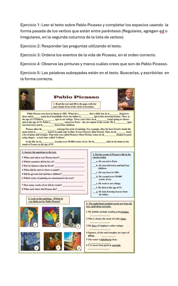 Ejercicio 1: Leer el texto sobre Pablo | StudyX