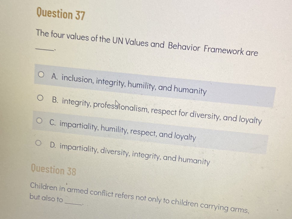 Question 37 The four values of the UN | StudyX