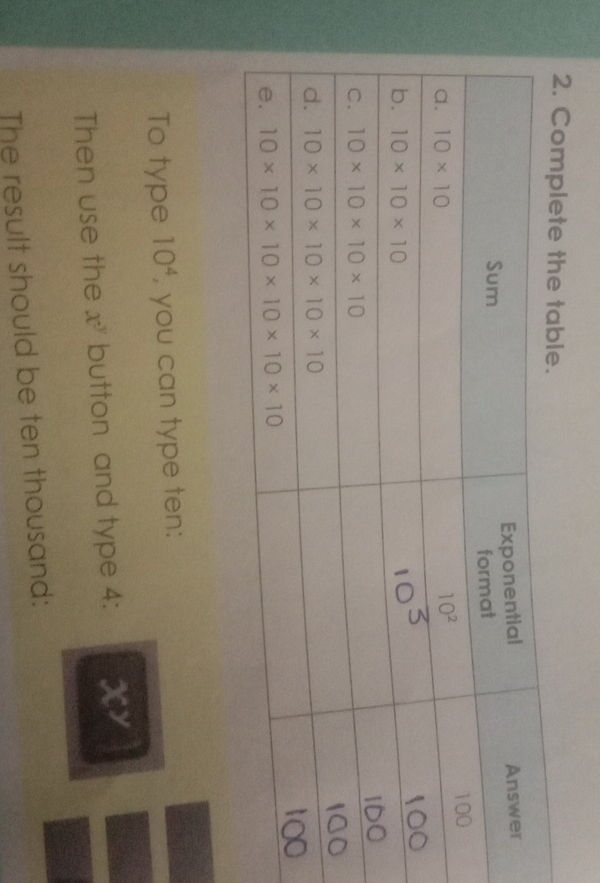 2. Complete the table. | Sum | Exponential | StudyX