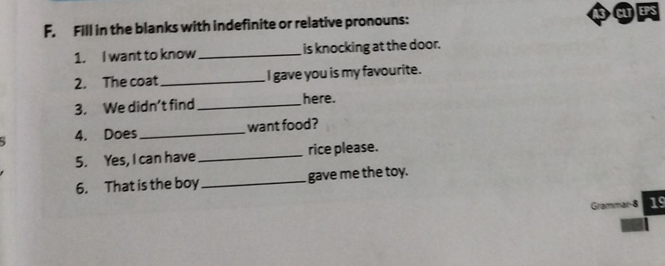 F. Fill in the blanks with indefinite or | StudyX