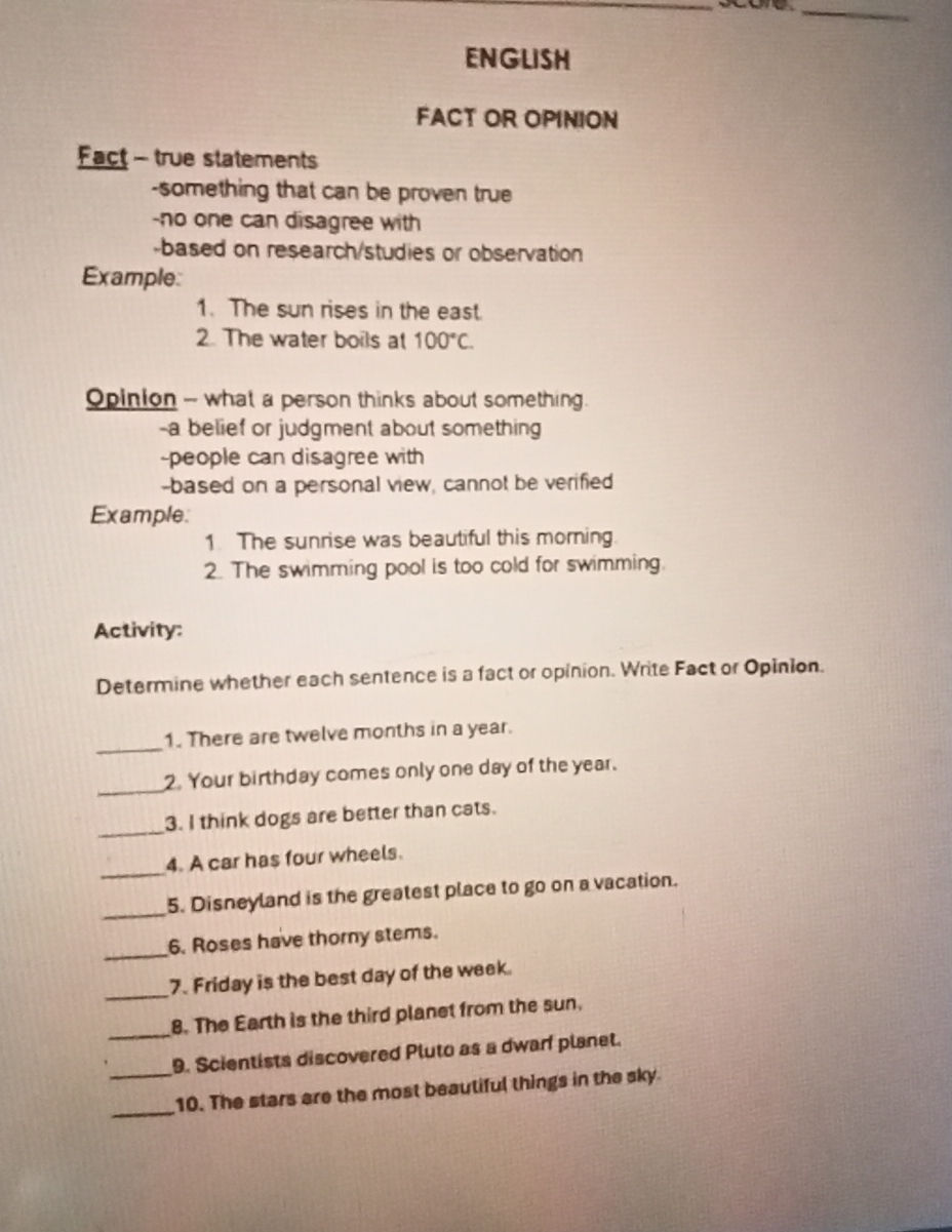 Determine whether each sentence is a fact or | StudyX