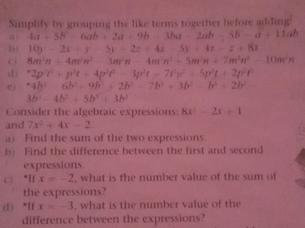Simplify by grouping the like terms together | StudyX