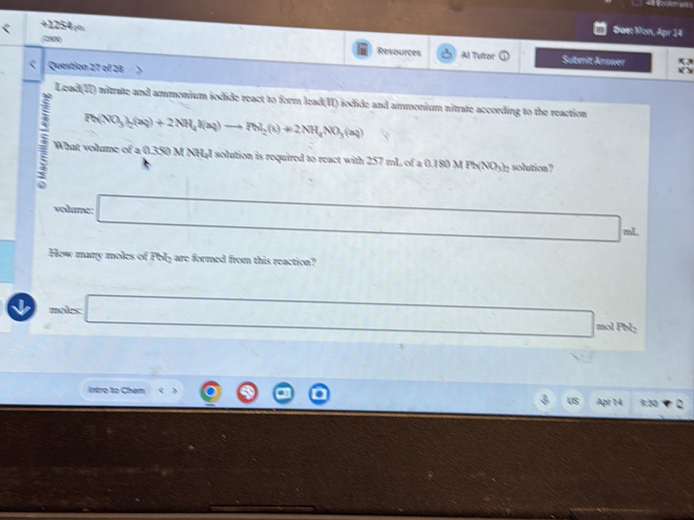 Lead(II) nitrate and ammonium iodide react | StudyX