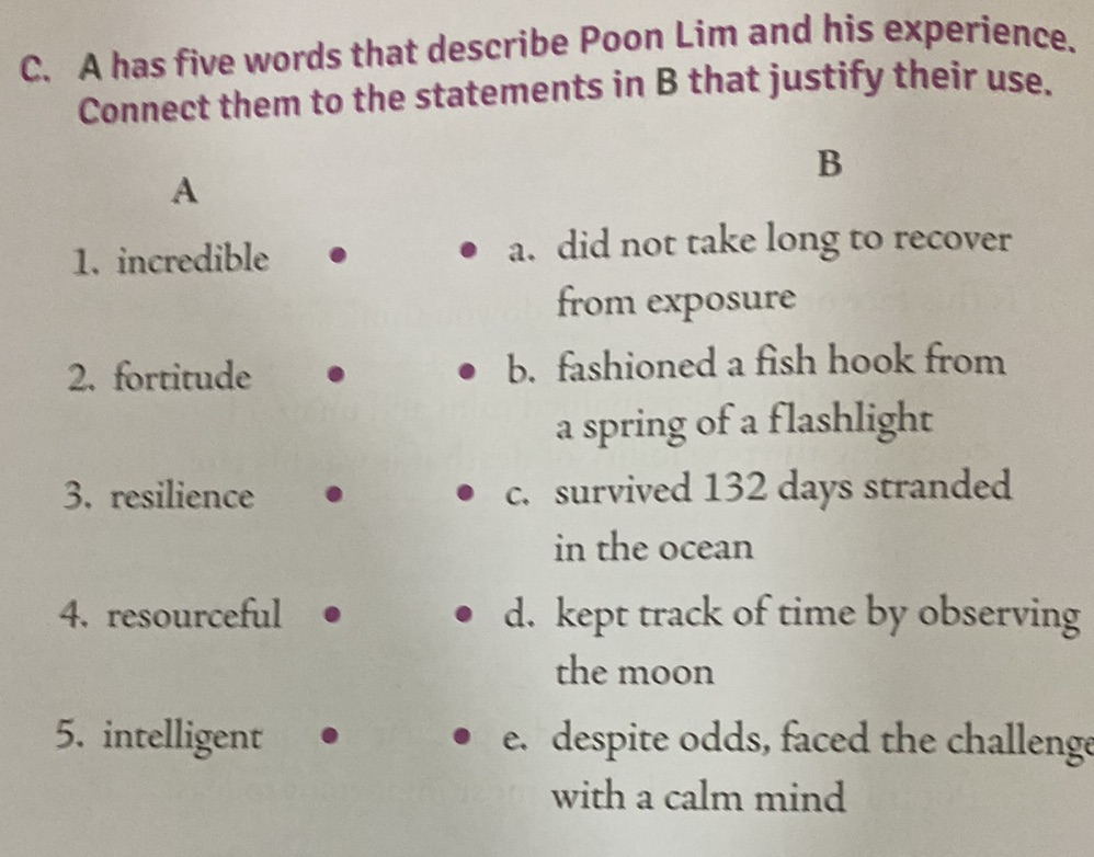 C. A has five words that describe Poon Lim | StudyX