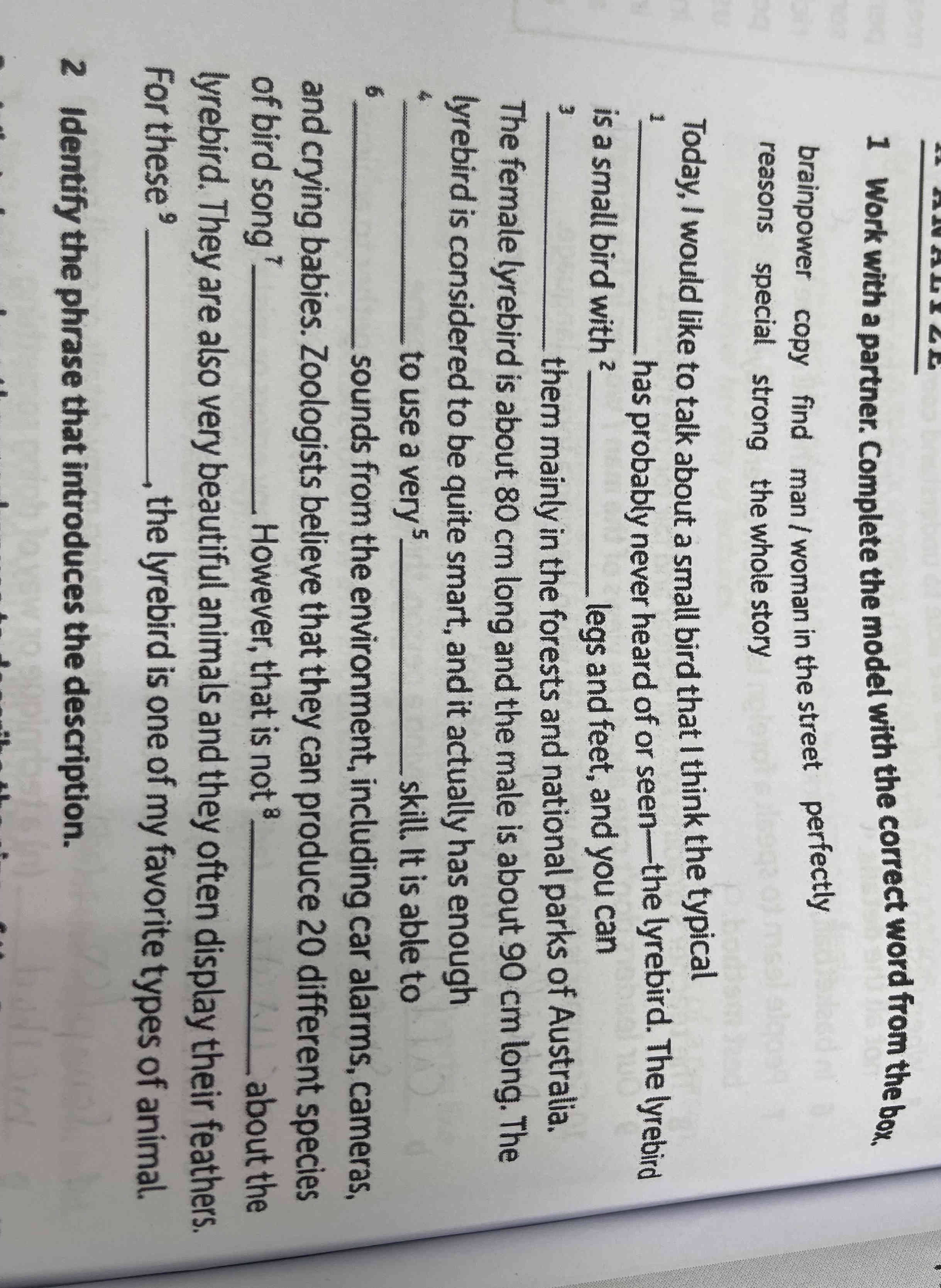 1 Work with a partner. Complete the model | StudyX