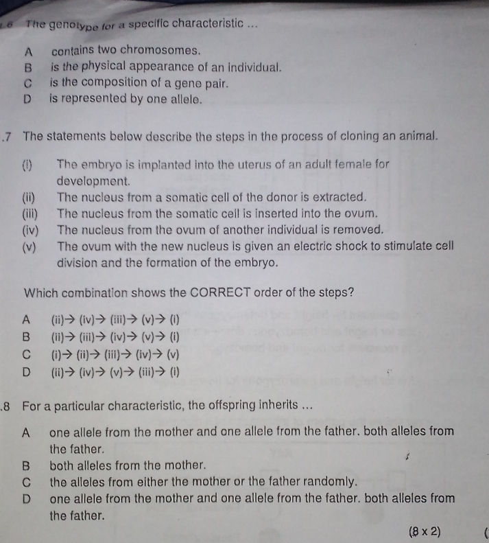 1. The genotype for a specific | StudyX
